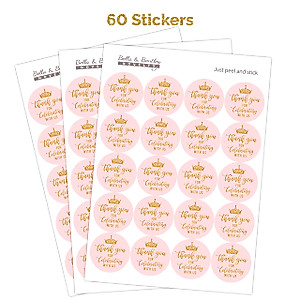 2 Inch Pink Little Princess Thank You Stickers - Girls Baby Shower Favors Labels Decorations - 60 Stickers