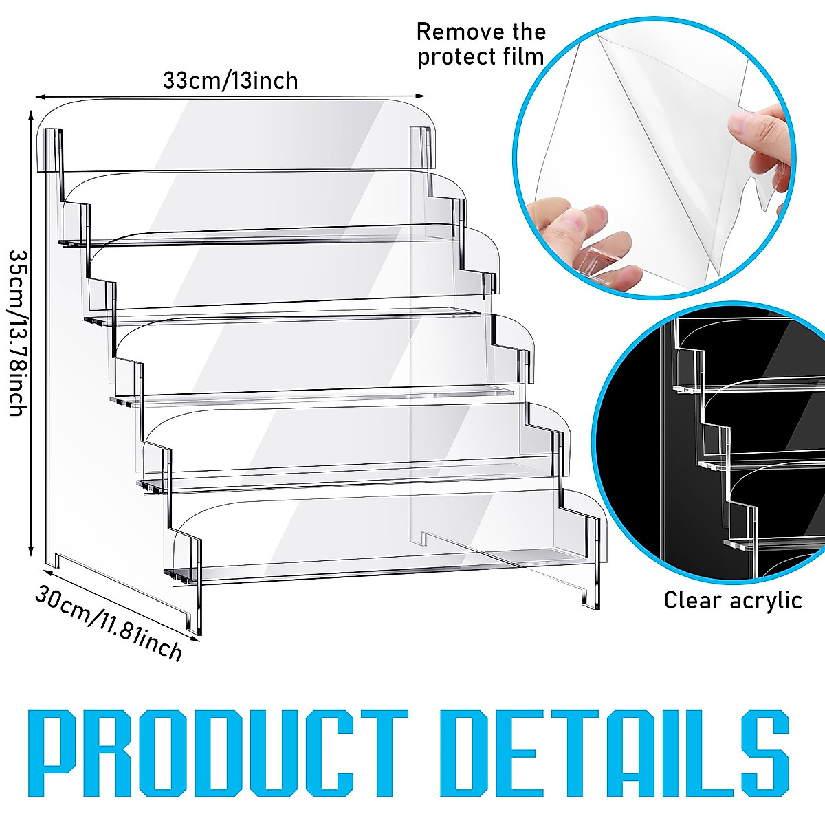Yalikop 5 Tier Acrylic Greeting Card Display Stand Portable Greeting Card Display Rack Storage Sticker Greeting Card Organizer Stamp Postcard Mail Greeting Card Holder for Retail Counter Desk