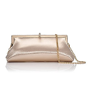 Luxury Satin Classic Evening Clutch Bag with Elegant Rhinestone Bling Crossbody Bag for wedding bridal graduation prom (Gold)