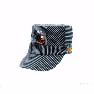 Adult Men's Choo Choo Train Engineer Railroad Hat with I Love Trains Navy/White