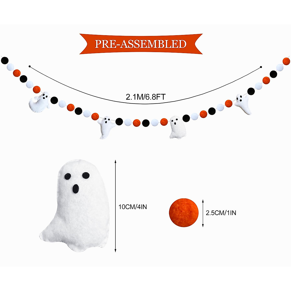 PTFNY Halloween Banner Burlap Boo Banner Ghost Felt Ball Banner Happy Halloween Banner Halloween Decor for Party Halloween Birthday Decorations