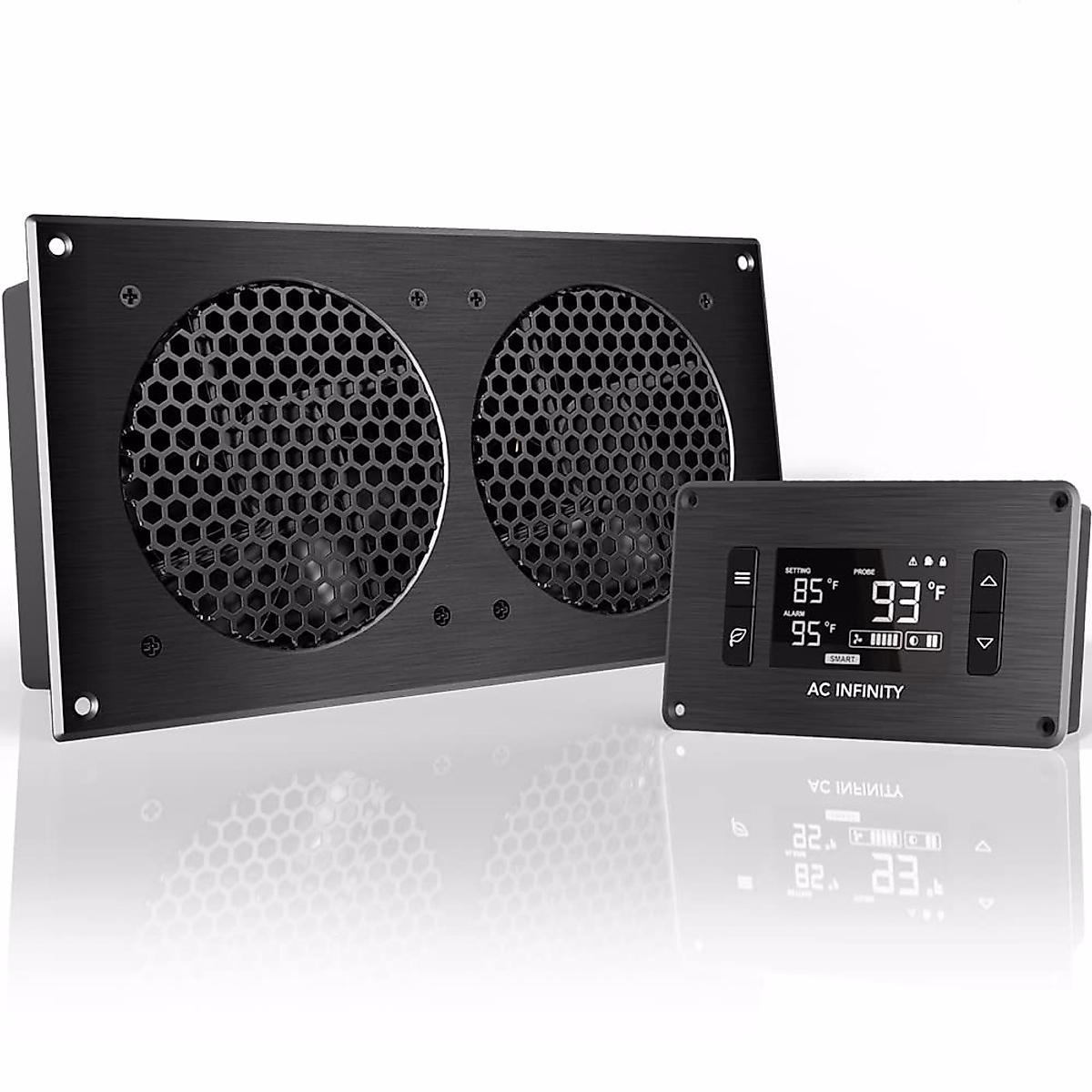 AC Infinity AIRPLATE T7, Quiet Cooling Fan System 12" with Thermostat Control, for Home Theater AV Cabinets