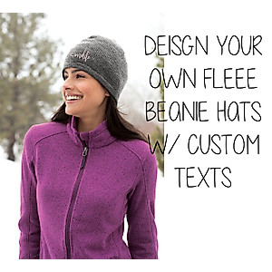 INK STITCH CP91L Custom Text Stitching Design Your Own Fleece Line Beanie Hats (Black)