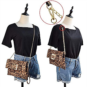 LIFEMATE Leopard Clutch Shoulder Crossbody Foldover Wristlet Bag for Women Ladies Girls PU Faux Suede Leather