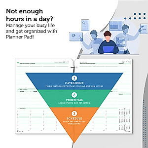 Planner Pad 7 Hole Loose Leaf 3-Tier Funnel Down 12 Month Organizer, July 2023 – June 2024 / Academic Year, Soft Green Ink, 8 1/2" x 11”
