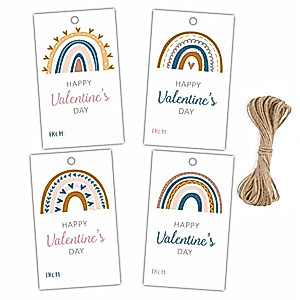 2.1" x 3.5" Valentine's Day Gift Wrap Tags | Rainbow Theme Happy Valentine's Day Gift Wrapping Decorations and Supplies for Kids | 40 Gift Tags with Strings-DP-004