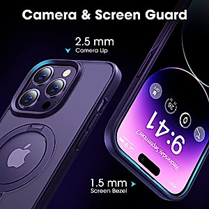 CASEKOO for iPhone 14 Pro Case with Magnetic Invisible Stand [Military Drop Protection] [Compatible with MagSafe] Shockproof Slim Translucent Matte Ring Holder Phone Case Men Women 6.1 Inch, Purple