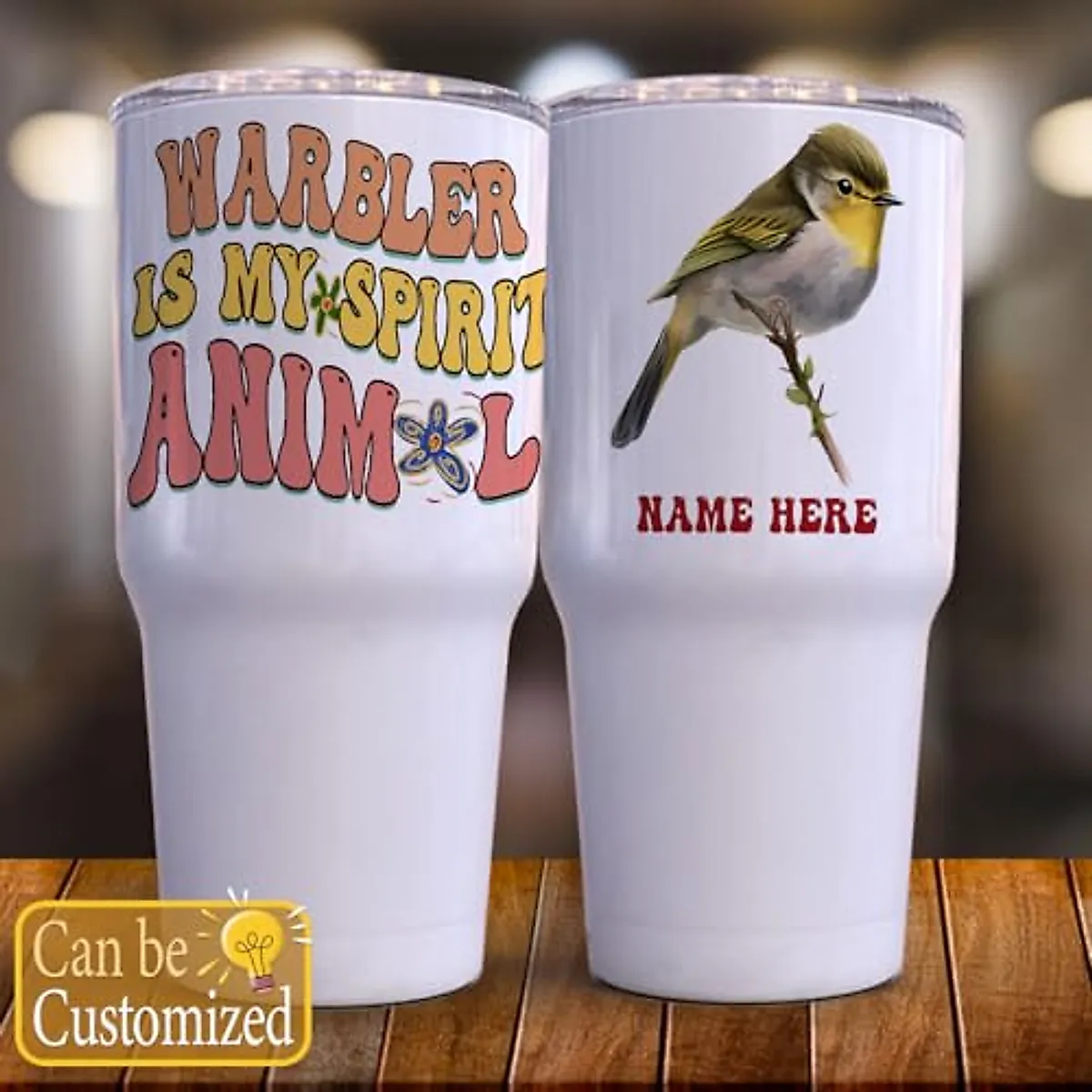 Warbler Spirit Animal Gift Mug for Coworkers and Friends Tumbler 30oz Insulated Lid Custom Name Gift