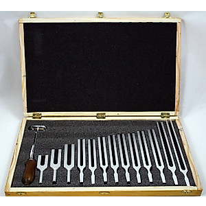 United Scientific TFBOX13 Tuning Fork Wooden Box Set with Mallet, 13 Forks