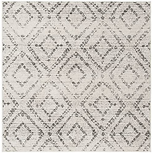 SAFAVIEH Adirondack Collection Area Rug - 6' Square, Light Grey & Grey, Modern Diamond Distressed Design, Non-Shedding & Easy Care, Ideal for High Traffic Areas in Living Room, Bedroom (ADR131C)