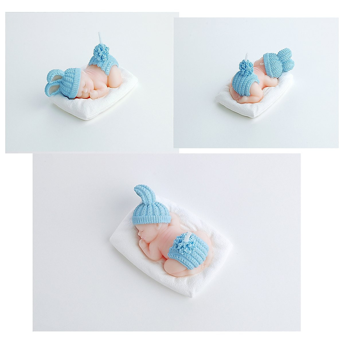 FLYPARTY Children's Birthday Candles with Greeting Card,Handmade Adorable Sleeping Baby Birthday Baby Shower Cake Topper Candle, Wedding Festival Party Favors Decorations (Blue Boy)