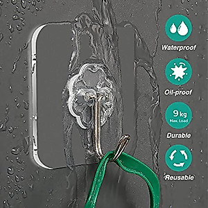 JelKen Wall Hooks, 12 Pack Heavy Duty 22lb(Max) Self Adhesive Hooks, Transparent Sticky Hooks for Kitchen Bathroom Office Closet, Hanging Coat Cloth Towel Key Decorations