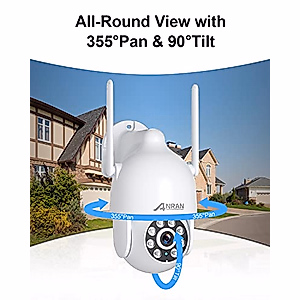 ANRAN Security Camera Outdoor with Spotlight and Siren, 2K 2.4g WiFi PTZ Wired Camera Outdoor with 360° View, Color Night Vision, IP66 Waterproof, Two-Way Audio, SD and Cloud Storage, P2 White