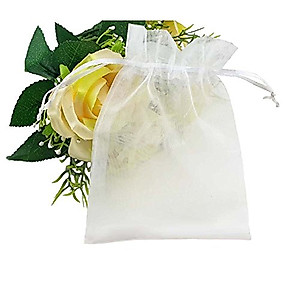 SumDirect  White Organza Bags with Drawstring - 100Pcs 5x7 inch Jewelry Pouches, Wedding Favor Gift Bags for Christmas Party