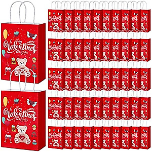 Sherr 100 Pieces Valentine's Day Paper Gift Bags Elegant Coated Paper Wrapping Bags Cardboard Bags Love Candy Present Bags with Handle for Wedding and Valentine Party Favors Gift Giving Gift Wrapping