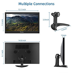 Prechen 15.6 inch Small PC Monitor HDMI Monitor 1366x768 LED Monitor Support HDMI VGA AV BNC USB Intput, for Fire Stick, Mini Monitor Computer Monitor, Built-in Speaker