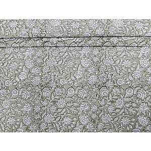 Green Hand Block Printed Indian Natural Cotton Jaipuri Print Sanganeri Kurti Print Fabric by The Yard (3 Yard)