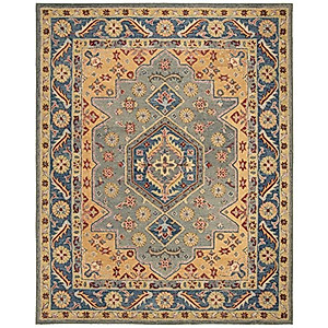Safavieh Antiquity Collection 8' x 10' Blue/Gold AT504M Handmade Traditional Oriental Premium Wool Area Rug