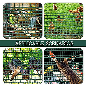 Plastic Garden Fencing Roll Safety Construction Barrier Outdoor Snow Mesh Fence Garden Netting, 1.2 Inch Mesh, Coated Iron Wire Support Stakes, Cable Ties for Garden (Green, 2 x 50 Feet)