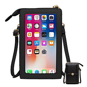 VEVESMUNDO Touchscreen Purse Wallet Zipper Holder Bag with Clear Touch Screen Phone Window (Black)