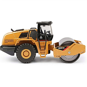Gemini&Genius Road Roller Toy for Kids, Heavy Duty Construction Vehicle Toys 1-50 Scale Alloy Road Truck, Engineering Car Toy Collection, Display and Play for Kids (Brown)