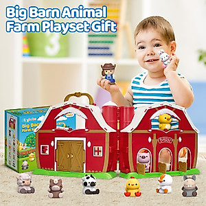 Aigybobo Farm Animals Big Barn Toys for 1 2 3 Year Old, Toddler Montessori Learning Toy, Farm Playset with Animal Figures and DIY Stickers, Christmas Birthday Gift for Baby Boys Girls Age 12-18 Months