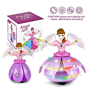 Liberty Imports Princess Musical Dancing Angel Doll with 3D LED Lights, Music and 360° Spinning - Bump and Go Electric Musical Fairy Girl Toy for Kids