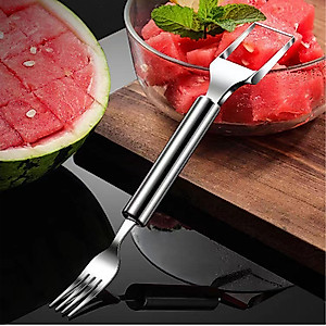 XINGJIEYUN New Watermelon Fork Slicer Tool, Summer Double Head Fruit Fork Slicer, 2-in-1 Stainless Steel Fruit Slicer, Suitable for Family gatherings, Camping Parties (3 pieces)