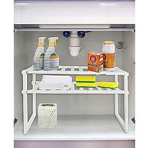 HOME-X Under Sink Storage Shelf, Expandable Cabinet Organizer for Kitchen - Expands16” to 26”