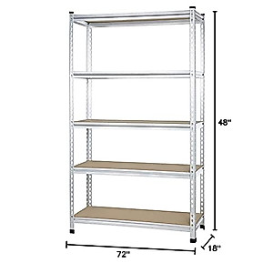 Amazon Basics 5 tier, Medium Duty Storage Shelving Double Post Press Board Shelf, Aluminum, 48 x 18 x 72