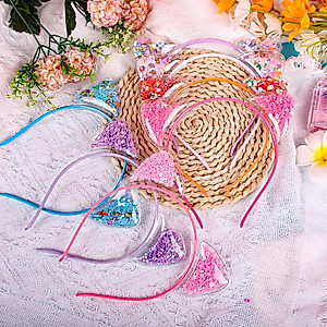 ZIRICHER Cat Ears Headband For Girls, Transparent Quicksand Sequin Cat Headband Cute Hairband For Girls Kitty Ears Party Hair Accessories For Kids Gift