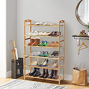 HOMMPA Bamboo Shoe Rack for Closet 6 Tier Shoe Organizer with Adjustable Shelves Solid Wood Shoe Shelf for Entryway Holds 18-24 Pairs Shoe Rack Organizer for Living Room Bedroom Bathroom