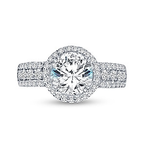 Size - 7 - Solid 14k White Gold Round Cut Big Large Wide Halo Solitaire Engagement Ring CZ Cubic Zirconia (4.0cttw., 2.50ct. Center)