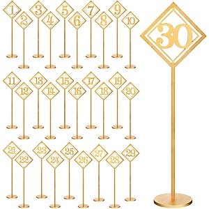 Lineshading 30 Pcs Wood Table Numbers for Wedding Reception Gold Wedding Seat Numbers with Holder Base Table Numbers 1-30 Rustic Table Number Stands for Wedding Party Restaurant Event Catering