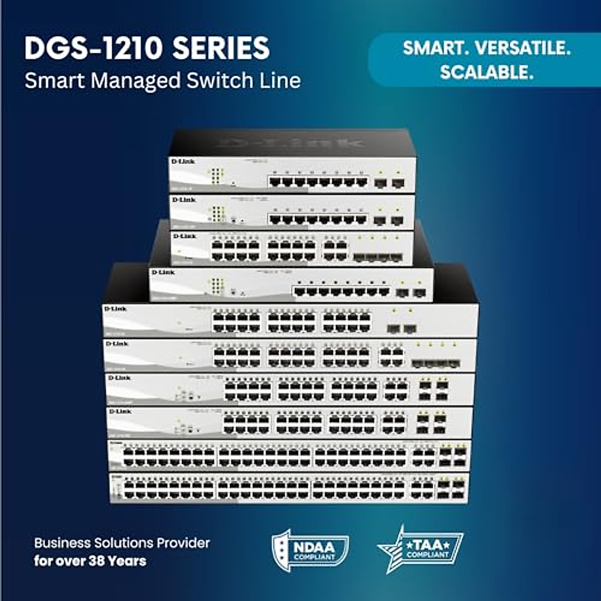 D-Link 10-Port Gigabit Smart Managed PoE+ Switch | 8 PoE+ Ports (130W) + 2 SFP Ports | L2+ | VLANs | Web Managed | Surveillance Mode | Desktop or Rackmount | Fanless | NDAA Compliant (DGS-1210-10MP)