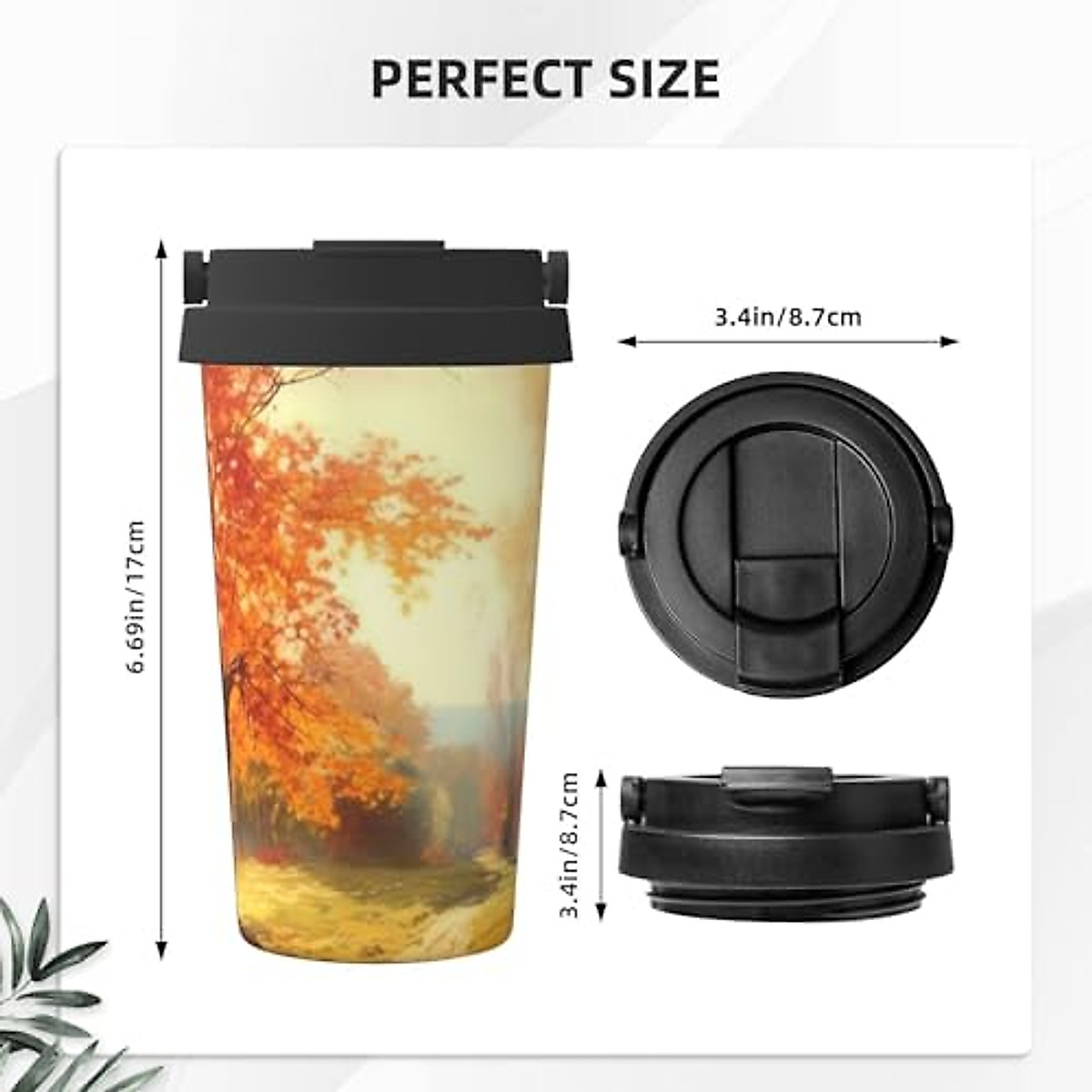 GTKSYNVE Reusable Coffee Mug with Lid and Handle, Autumn scene Tumbler for Hot & Cold Drinks 16oz Stainless Steel Insulated Coffee Tumblers Double Wall Vacuum Thermal Cup