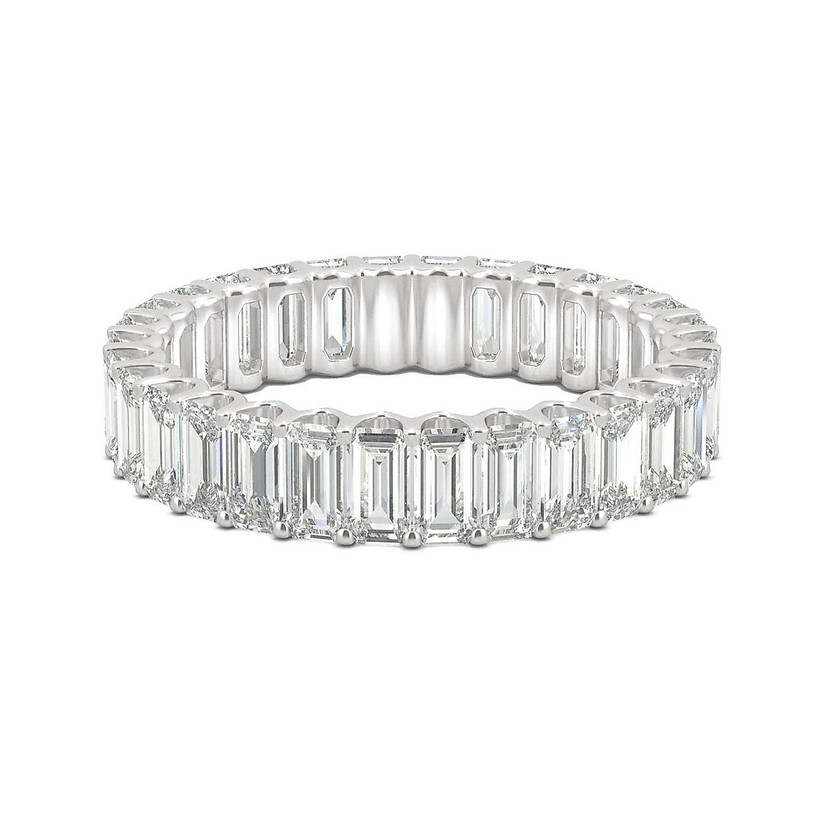 Charles & Colvard Created Moissanite 4x2mm Emerald Cut Eternity Band for Women | 2.9 cttw DEW | Lab Grown | Solid 14K White Gold with Rhodium | Size 6
