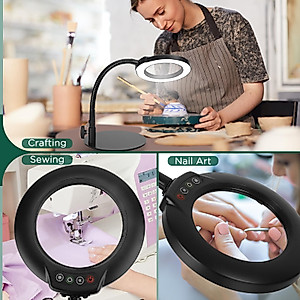 Drdefi 8X Magnifying Glass with Light and Stand, 5 Color Modes Stepless Dimmable Flexible Gooseneck Magnifying Desk Lamp, LED Lighted Magnifier Hands Free for Craft Reading Painting Close Work Hobby