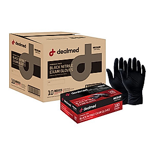 Dealmed Black Nitrile Exam Gloves – Disposable Multi-Purpose Use Medical Gloves Use for First Aid and Medical Facilities, 100 Count (Medium, Pack of 10)