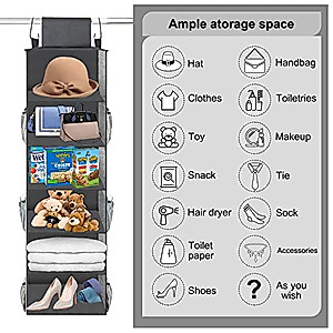 homyfort Hanging Closet Organizer with Drawers - 6 Shelves Organization and Storage, 5 Clothes Drawer and 6 Nylon Pockets for Socks, Underwear, Hat, Jeans, Towel, Bedroom, Dorm College Room(Grey)