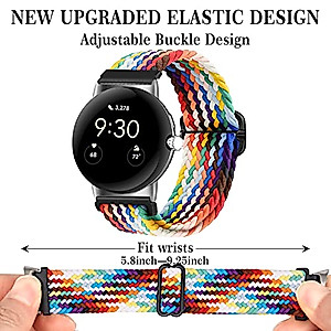 𝐤𝐢𝐭𝐰𝐚𝐲 Pixel Watch Band-Stretchy Braided Solo Loop Compatible for Google Pixel Watch Band, Adjustable Stretchy Nylon Elastic Straps for Google Pixel Watch Band for Google Watch Band Women Men (2P-C)