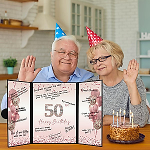 DARUNAXY Rose Gold 50th Birthday Party Decorations for Women, Happy 50th Birthday Alternative Signature Guest Book Black Pink 50 Birthday Signing Card Board Party Supplies Cheers to 50 Years Old Gift