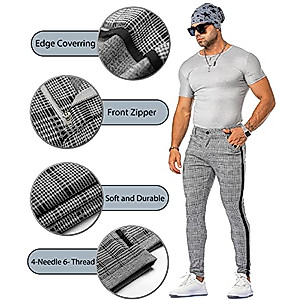 CANGHPGIN Mens Plaid Stretch Dress Pants Slim Fit Skinny Chino Pants Tapered Men Checkered Business Casual Pants Gray