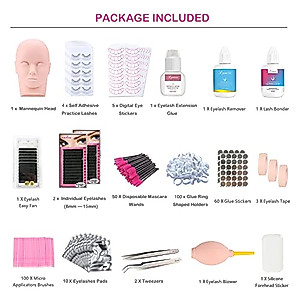 Eyelash Extension Kit, Lymzie Lash Extension Practice Kit with Mannequin Head Professional Eyelash Grafting Training Tools Set for Beginners Include Glue Tweezers