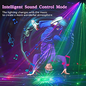 Party Lights, 15 Eyes RGB DJ Disco Lights, Strobe Stage Light Sound Activated LED Projector with Remote Control and 125 Projection Effects for Party Bar Christmas Birthday Wedding, DMX512 Control