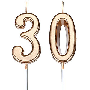 30th Birthday Candles Cake Number Candles Happy Birthday Cake Candles Topper Decoration for Birthday Wedding Anniversary Celebration Favor, Champagne Gold