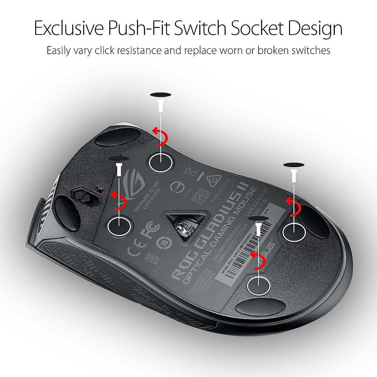 ASUS Optical Gaming Mouse - P502 ROG Gladius II | Ergonomic Right-hand Grip | PC Gaming Mouse for FPS Games | 12000 DPI Optical Sensor | Omron Switches | 6 Buttons | Aura Sync RGB Lighting