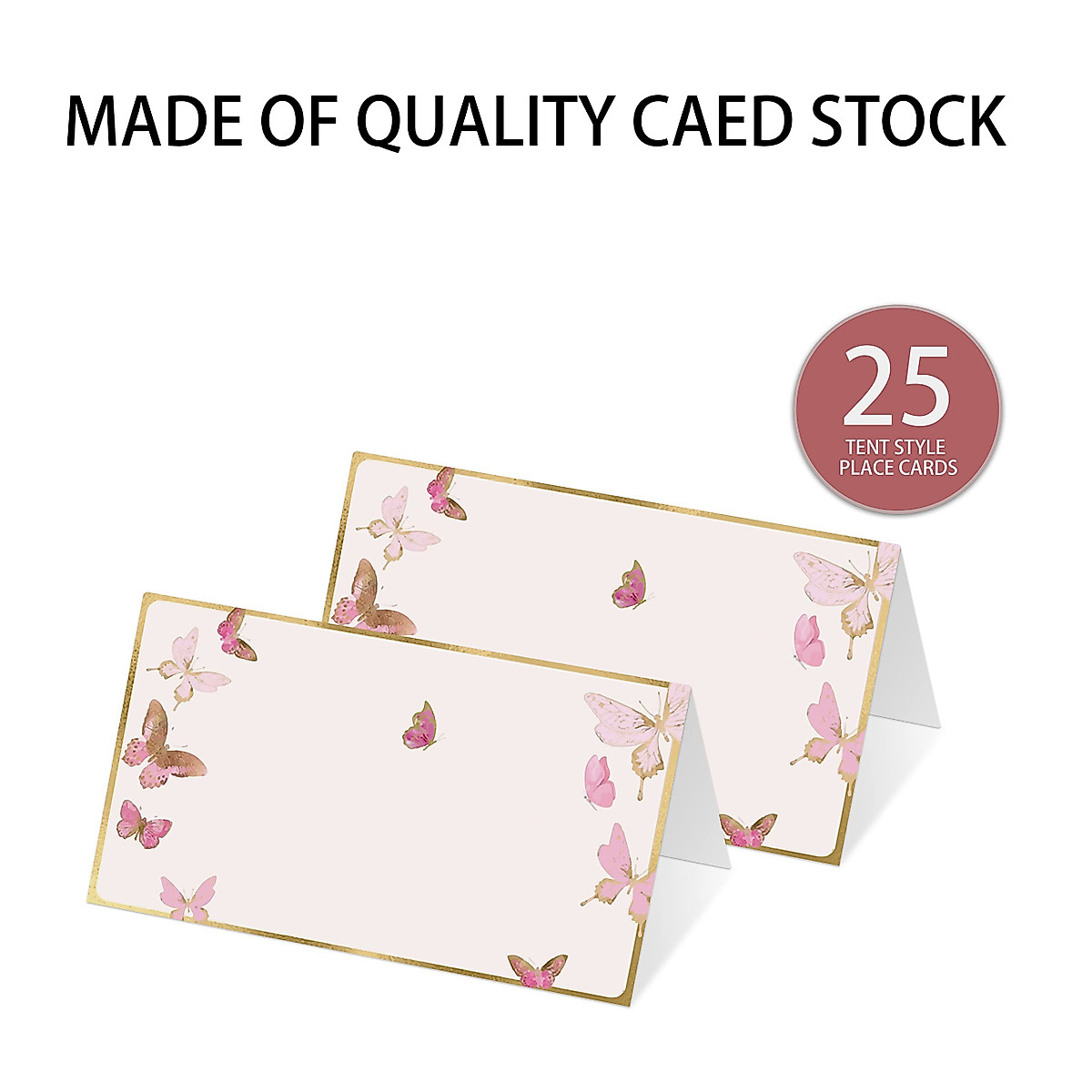 Place Cards for Pink Butterfly Party, Editable Name Place Cards, Seating Place Cards for Tables, Tent Style Cards for Wedding, Bride & Baby Shower, Easy Folding, Pack of 25 Escort Cards(B06)