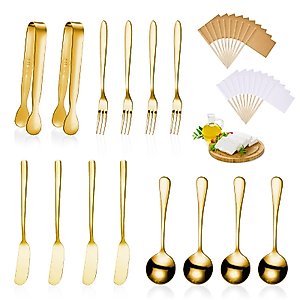 Cheese Butter Spreader Knives Set Charcuterie Accessories Stainless Steel Spreader Knives Charcuterie Boards Utensils Mini Serving Tongs Spoons and Forks for Pastry Making (Golden)