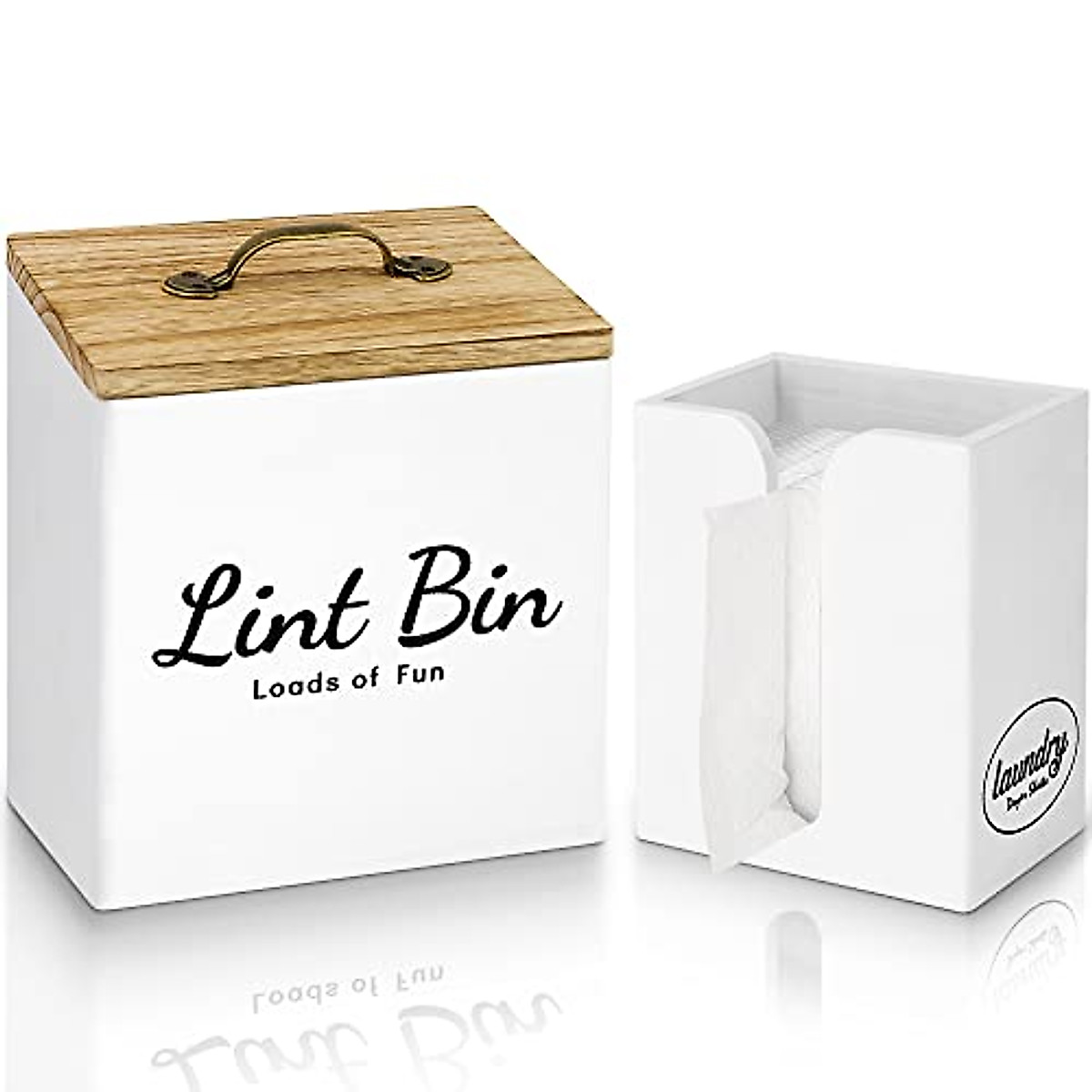 Farmhouse Magnetic Lint Bin & Dryer Sheet Holder Set, Dryer Sheet Dispenser with Lid for Laundry Room Decor and Accessories, Fabric Softener Dispenser Laundry Pods Container Lint Bin for Laundry Room